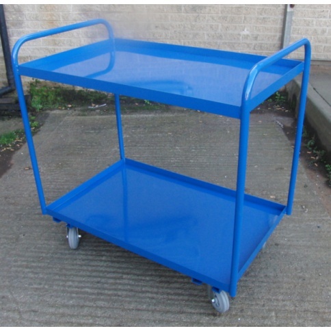 2 Tier Tray Trolley, Steel Top, 1000 x 610 mm - Steps and Stillages