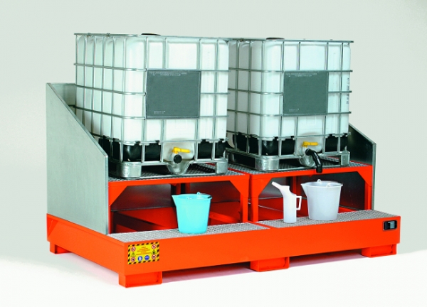 Steel Sump Pallets Split Grid For 2 IBCs - Steps and Stillages