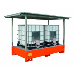 Steel Sump Pallet with Roof for 2 IBCs - Steps and Stillages