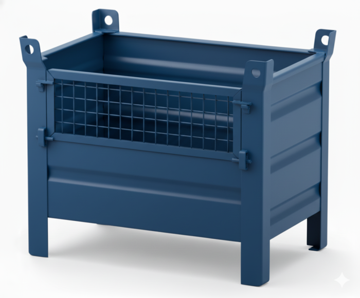 Standard Stillage with Mesh Half Drop Front 600kg - Steps and Stillages